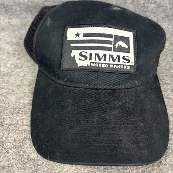 Simms | Accessories | Simms Hat Cap Snap Back Black Mesh Trucker Patch ...